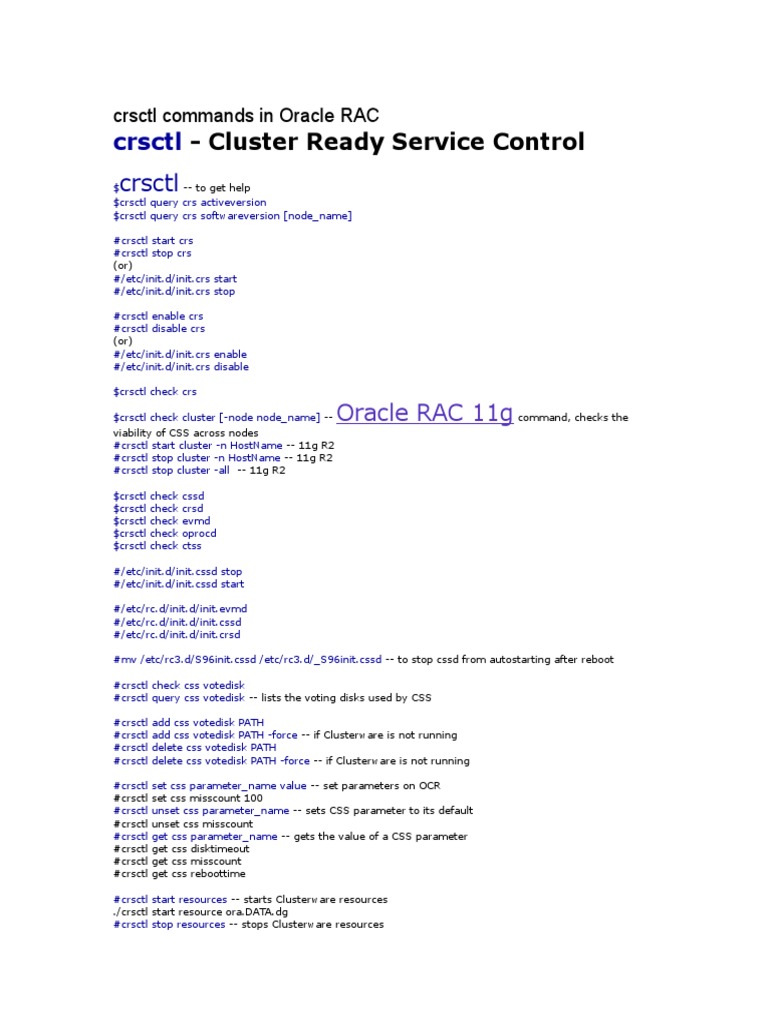 CRSCTL Commands in Oracle RAC 1 | PDF | Computer Cluster | Network Architecture