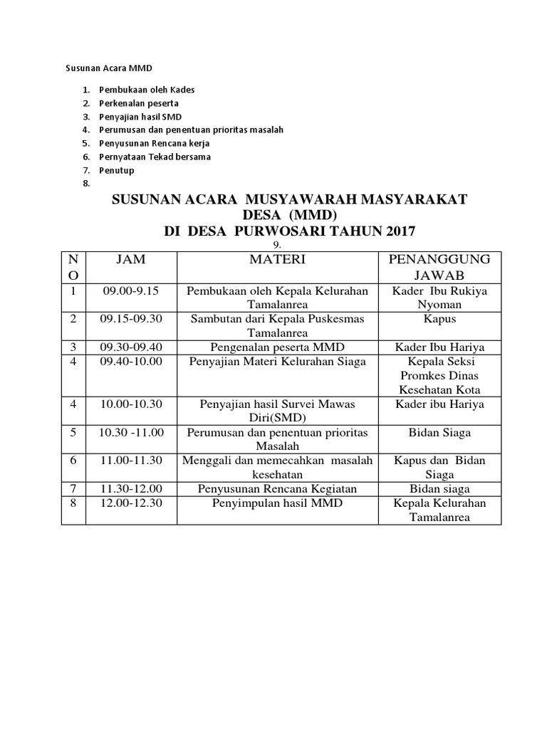Susunan Acara MMD | PDF