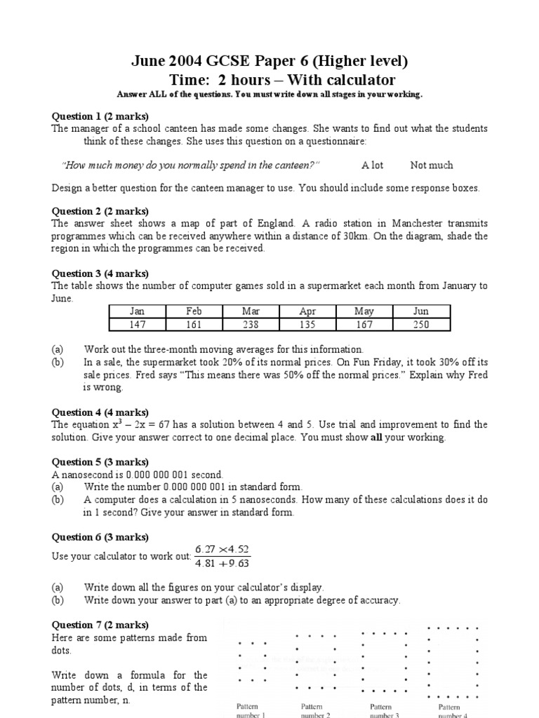 2004 June GCSE Paper 6 | PDF | Significant Figures | Circle