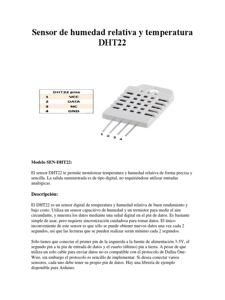 Sensor de Humedad Relativa y Temperatura DHT22 | PDF | Sensor | Arduino