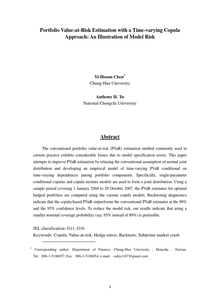 Portfolio Value-At-Risk Estimation With A Time-Varying Copula Approach | PDF | Value At Risk ...