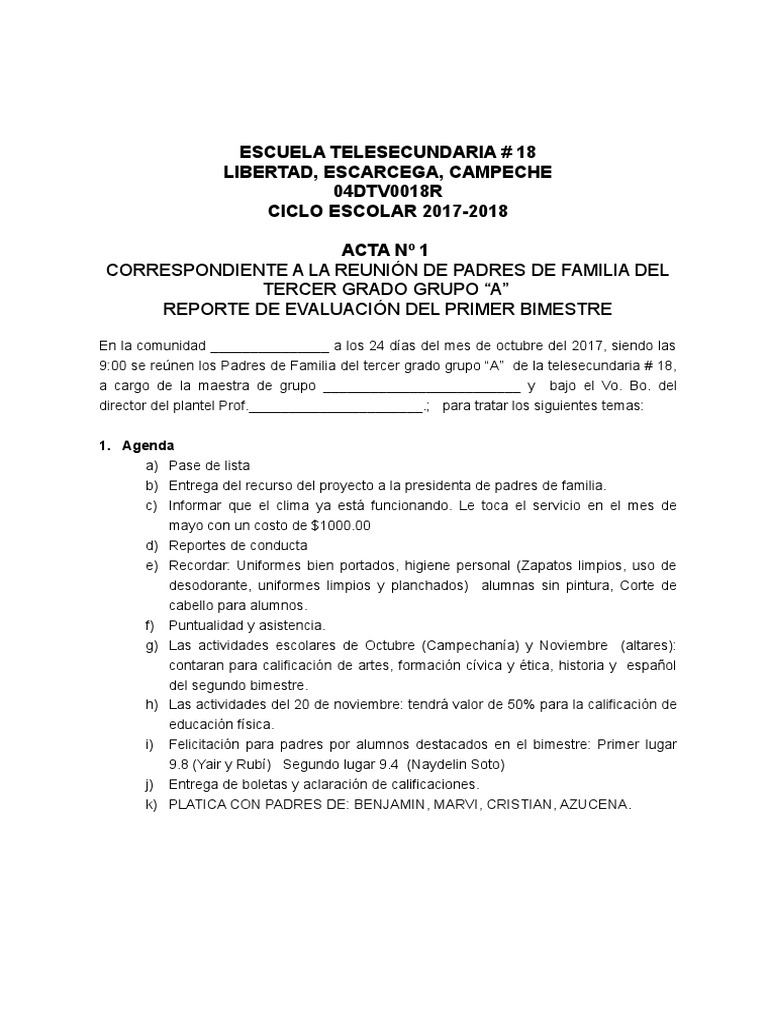 acta-de-reunion padres.doc | Educación Secundaria | Crecimiento personal
