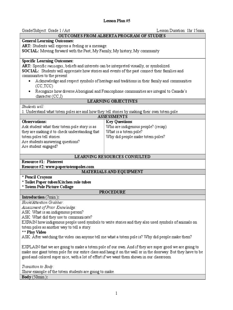 Totem Pole Lesson Plan | Download Free PDF | Educational Assessment ...