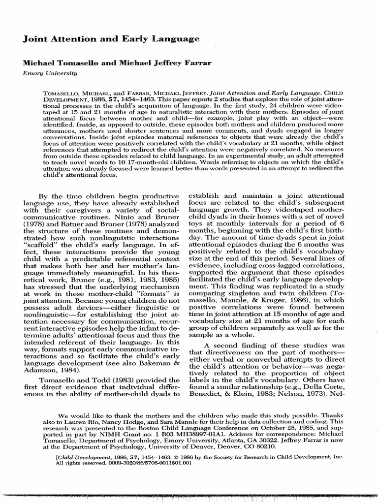 Joint Attention and Language | PDF | Attention | Language Acquisition