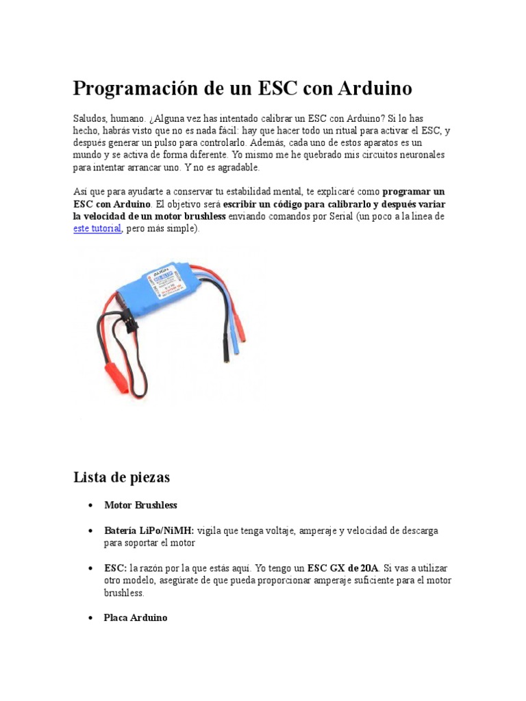 Programación de Un ESC Con Arduino para El Motor Brushelss | PDF ...