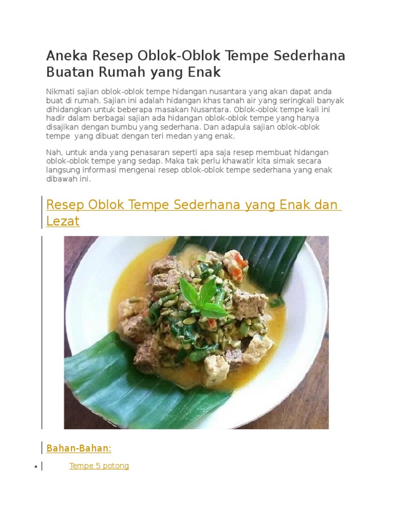 Resep Oblok-Oblok Tempe Sederhana | PDF