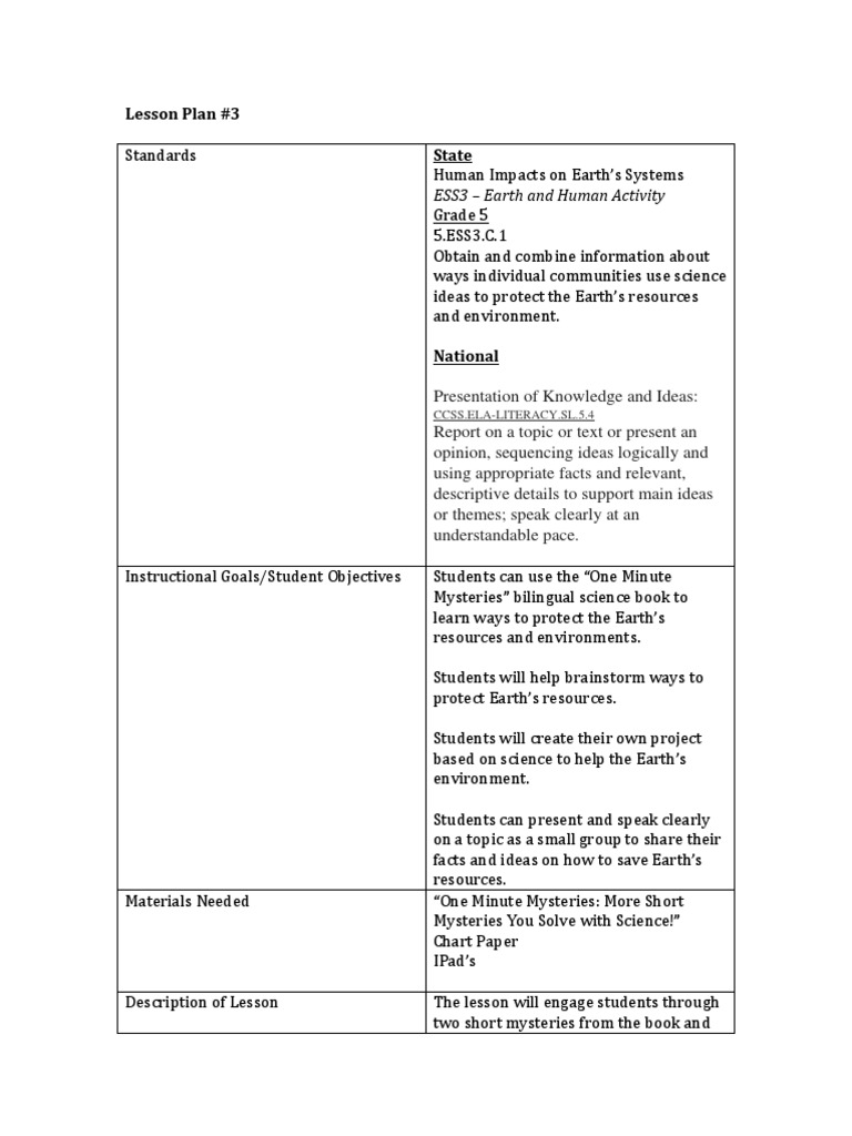Lesson Plan #3 State: ESS3 - Earth and Human Activity | PDF | Lesson ...