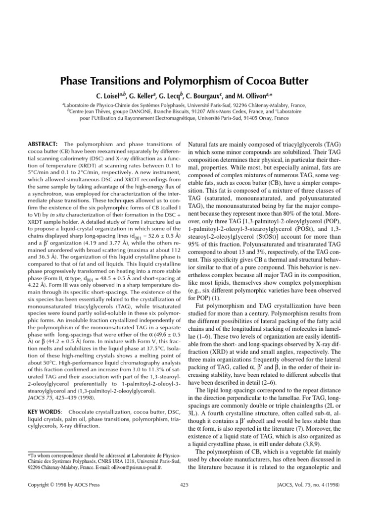 Phase Transitions and Polymorphism of Cocoa Butter | PDF | Differential ...