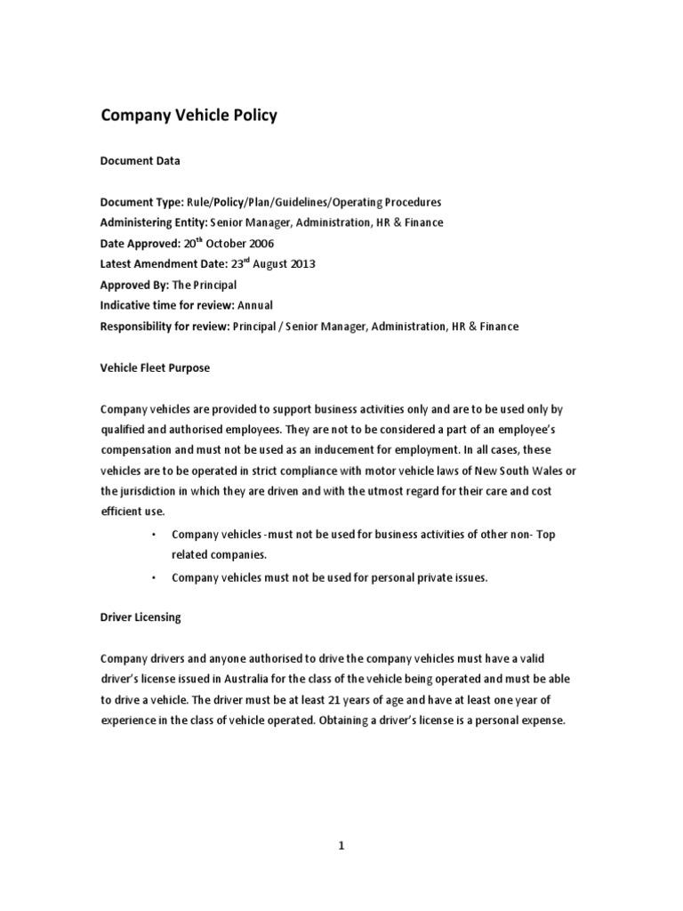 Company Vehicle Policy PDF | PDF | Driving | Vehicles