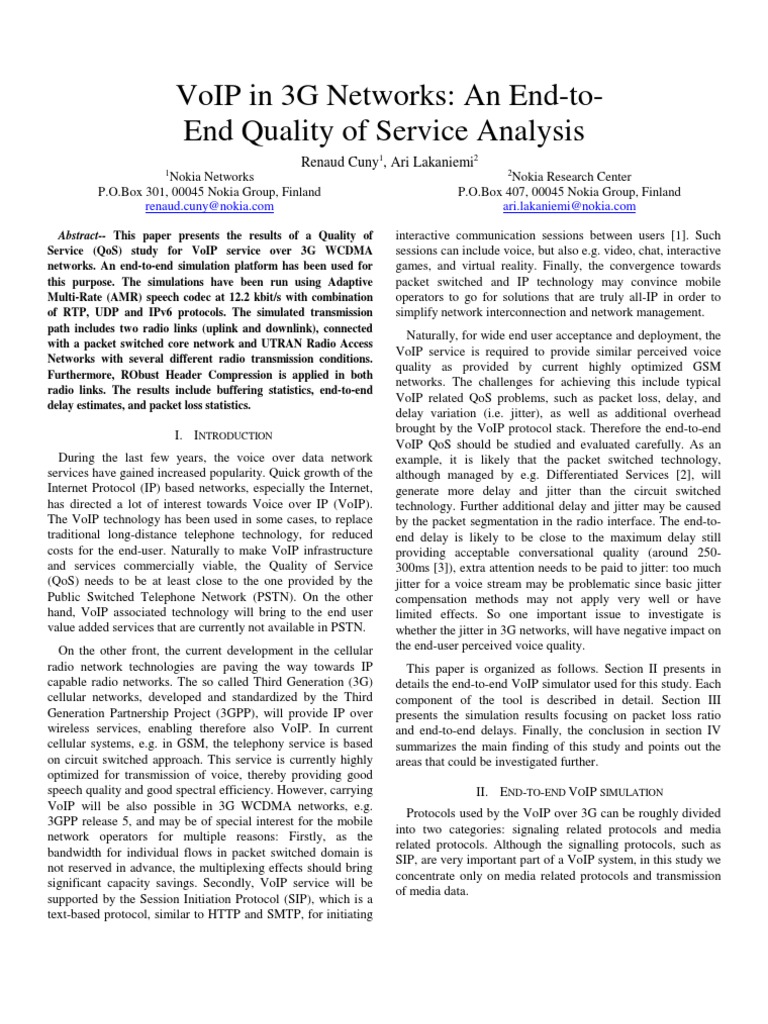 VoIP 3 G Networks An End To End Quality of Service Analysis | PDF | Voice Over Ip | Quality Of ...