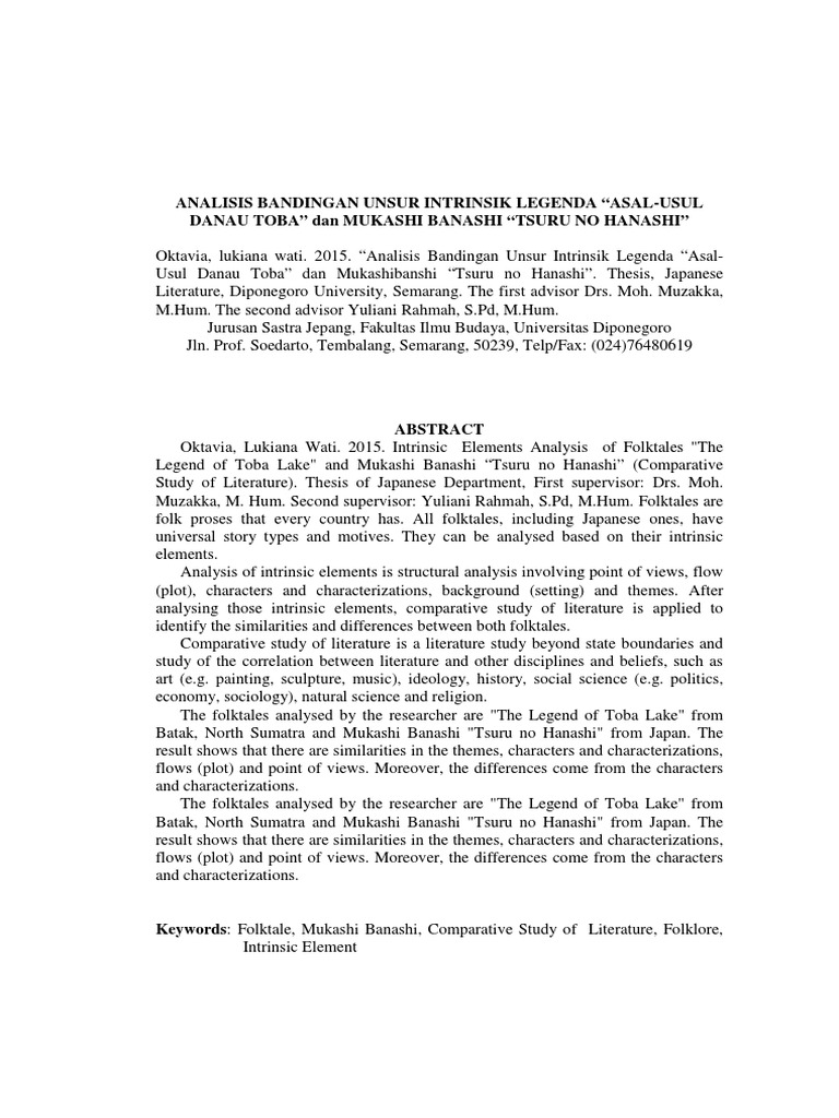 Analisis Bandingan Unsur Intrinsik Legenda Asal Usul Danau Toba Dan ...