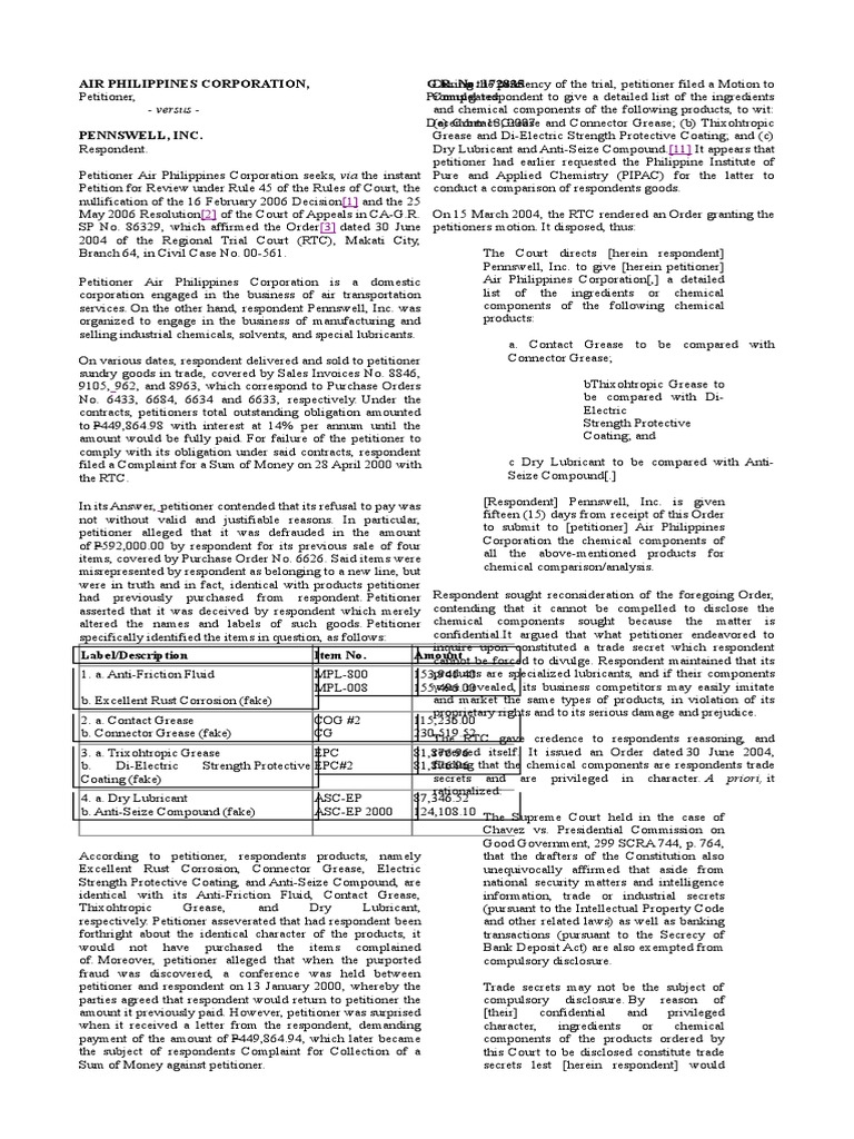 Air Phils. vs. Pennswel, Inc. | PDF | Trade Secret | Complaint