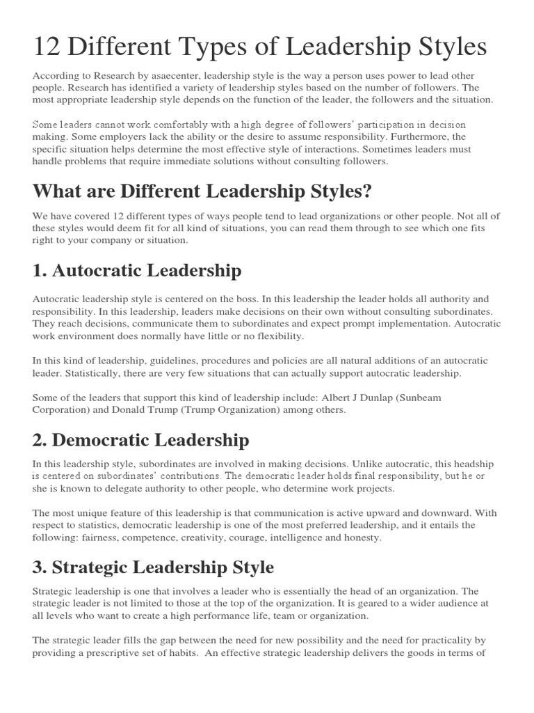 12 Different Types of Leadership Styles | Transformational Leadership ...