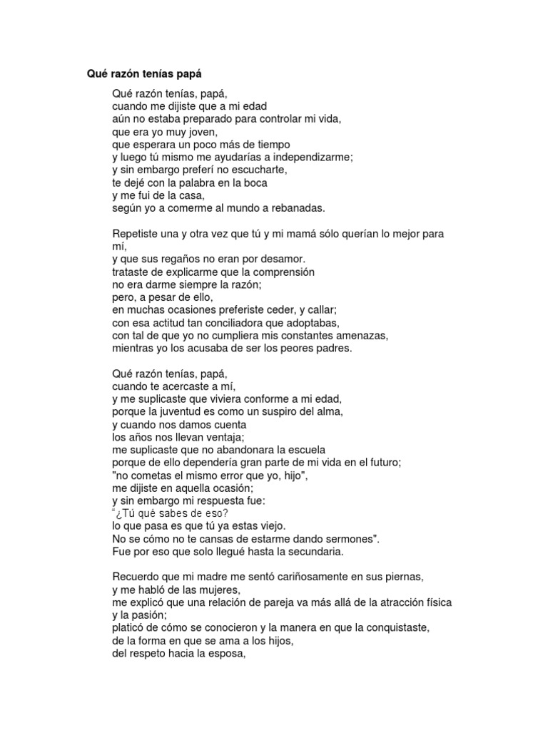 Qué Razón Tenías Papá | PDF | Razón