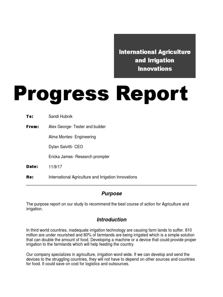 Progress Report | PDF | Irrigation | Agriculture