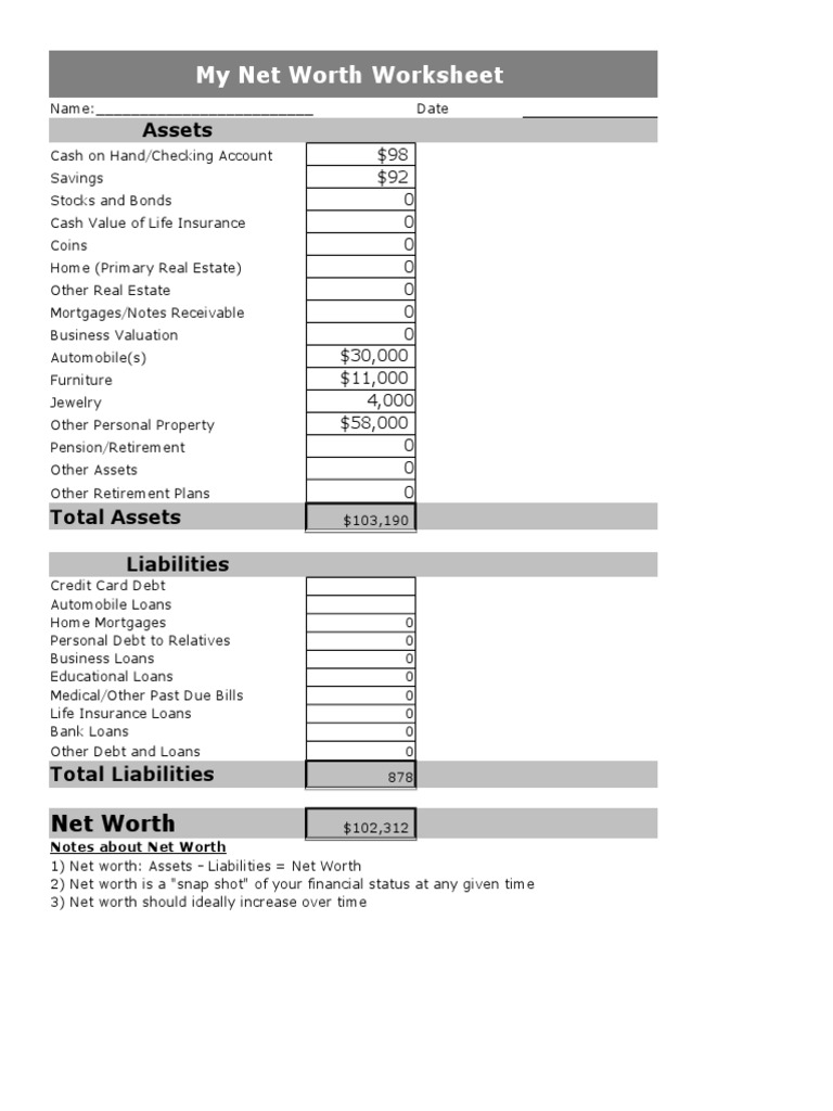 Net Worth Worksheet-3 | PDF