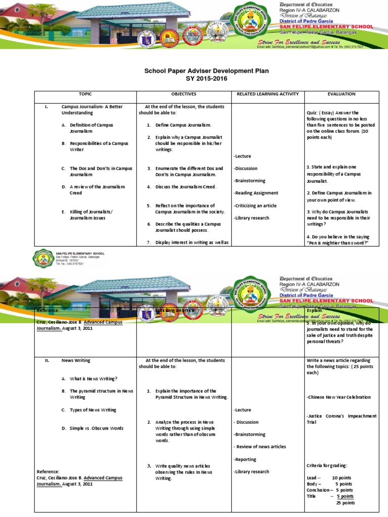Action Plan in Campus Journalism 2015 2016 | PDF | Journalist | Journalism