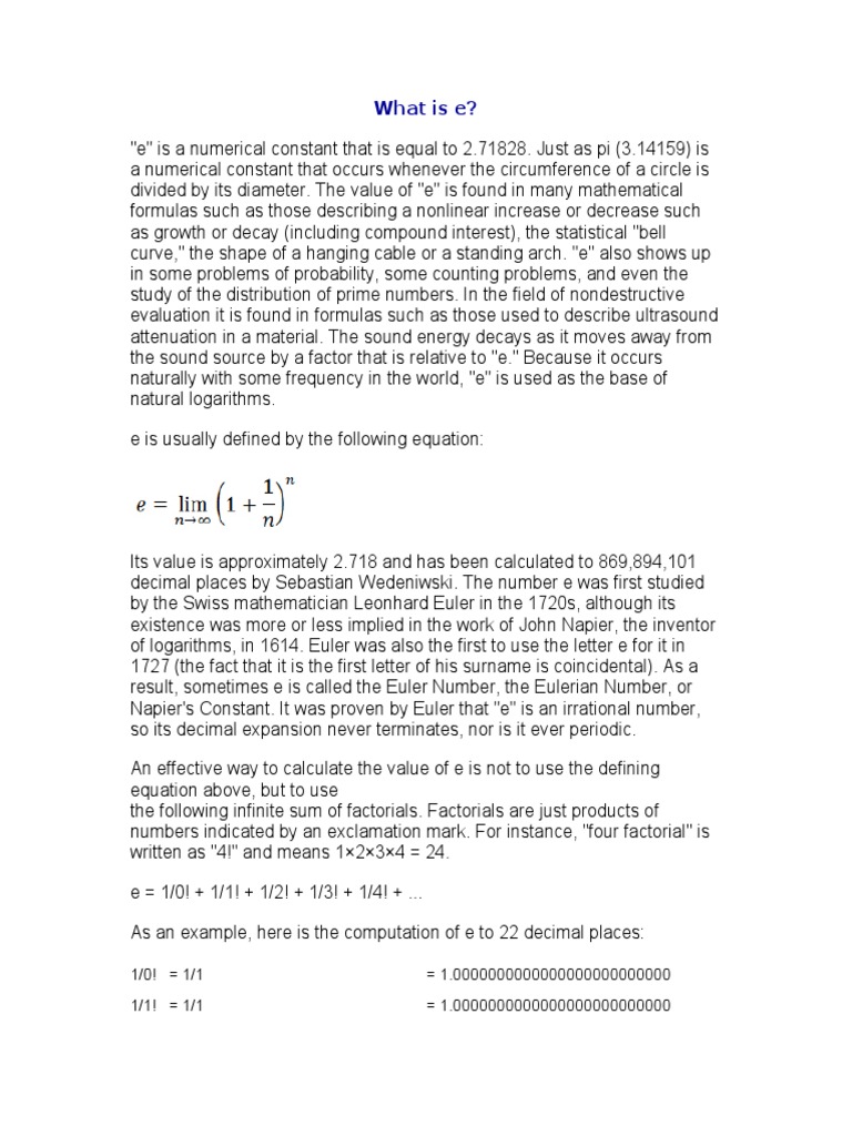 What Is e | PDF | Complex Analysis | Mathematical Concepts