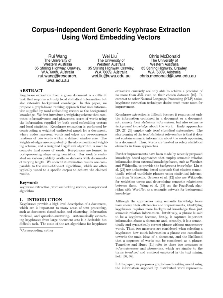 Keyphrase Extraction Using Word Embedding | PDF | Artificial Neural Network | Statistical ...