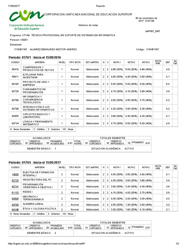 Reporte Notas | PDF