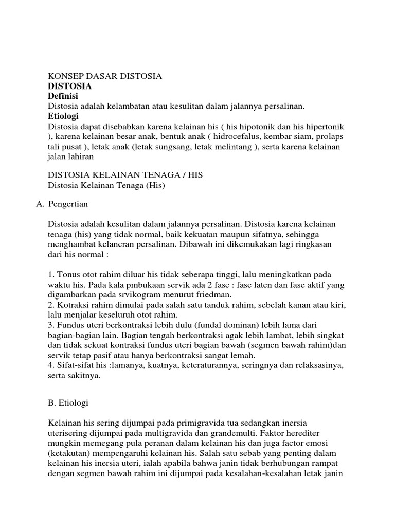 Konsep Dasar Distosia | PDF