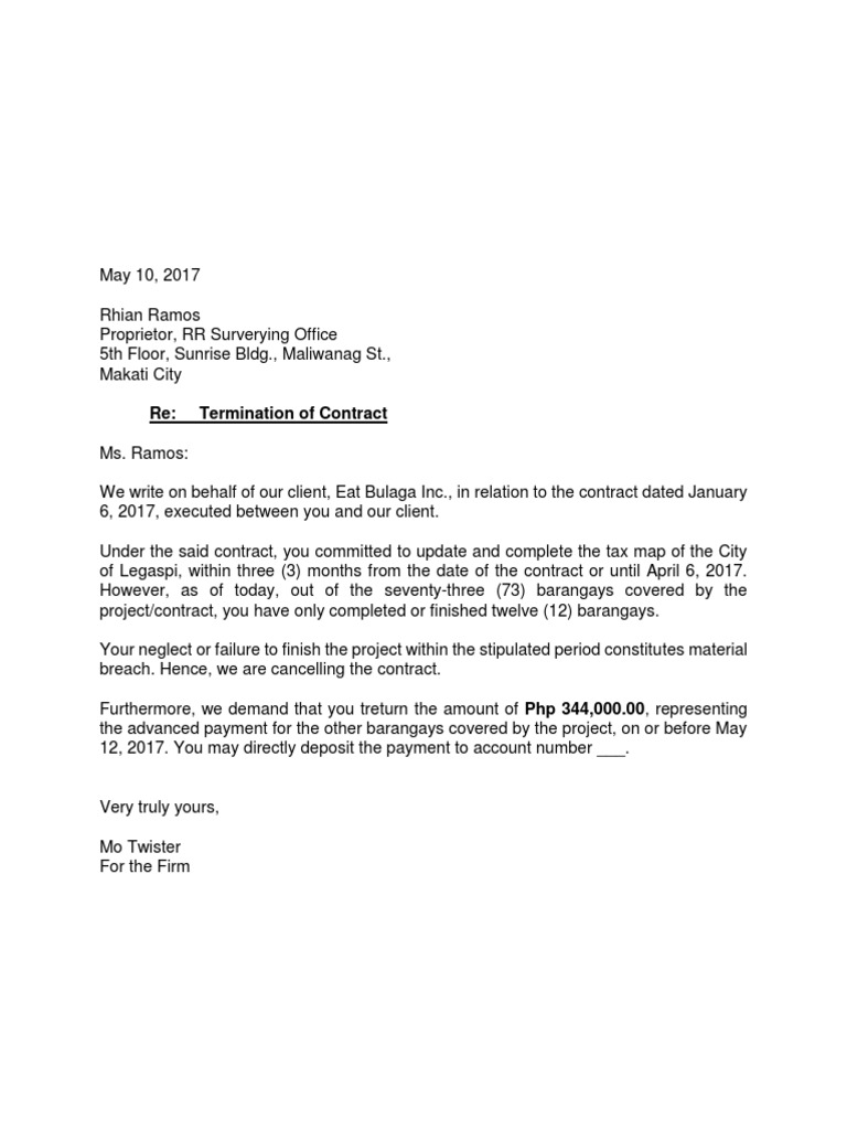 Termination of Contract Sample | PDF
