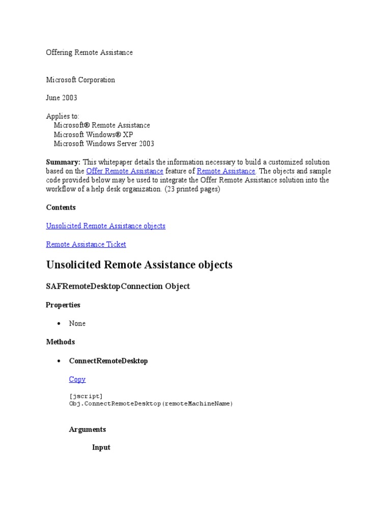 API Remote Assistance | PDF | Parameter (Computer Programming) | Computing
