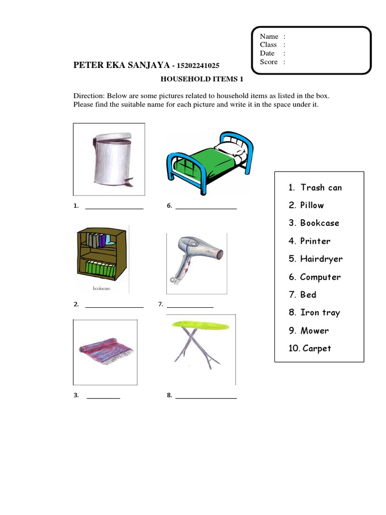 Matching Pictures-Household Items | PDF