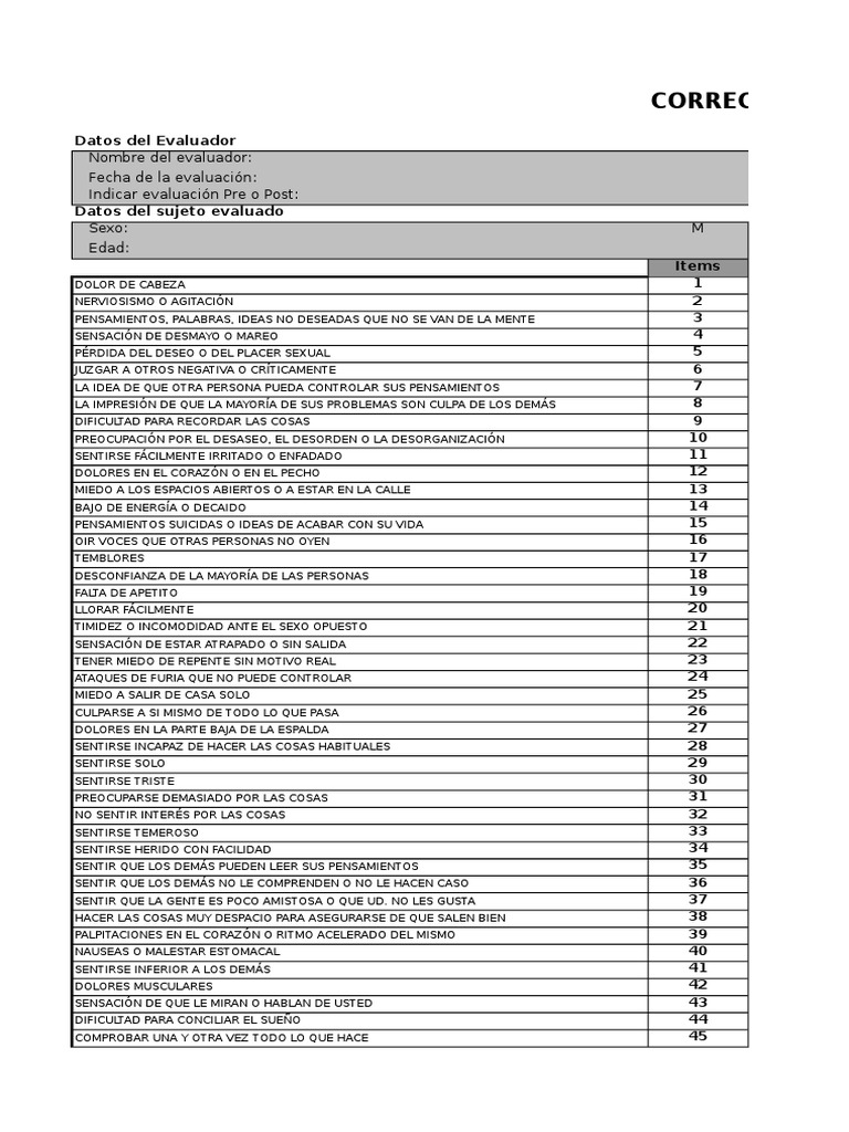 SCL 90 Test Plantilla Correccion