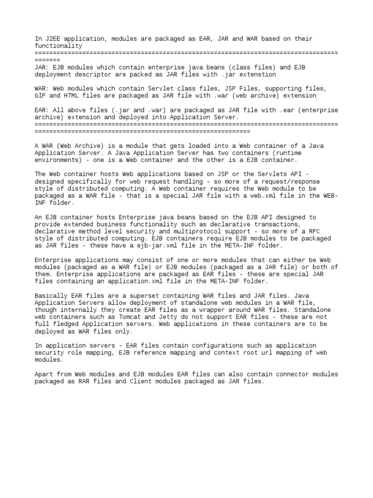 Difference Between EAR, JAR and WAR | PDF | Enterprise Java Beans ...