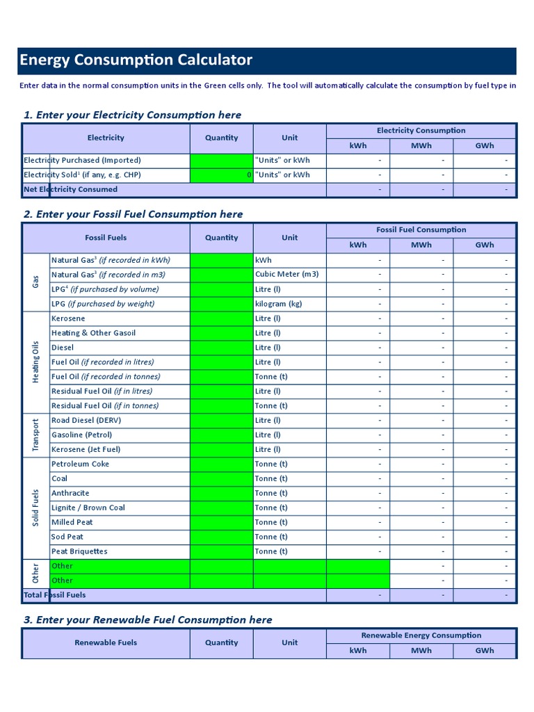 Energy Consumption Calculation Tool | PDF | Fuels | Kilowatt Hour