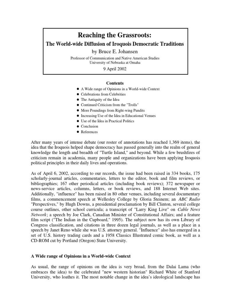 Influence of the Iroquois Great Law of Peace | Iroquois | Native ...