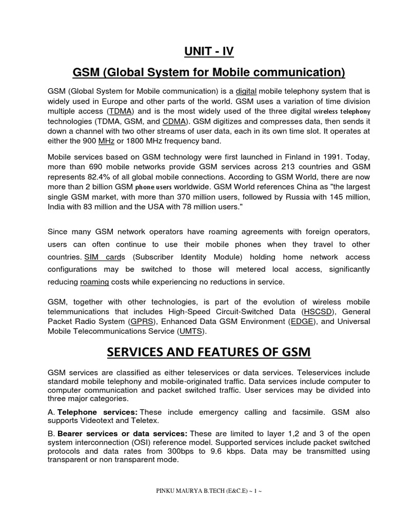 Unit-4 (Wireless Communication) | PDF | Gsm | Channel Access Method