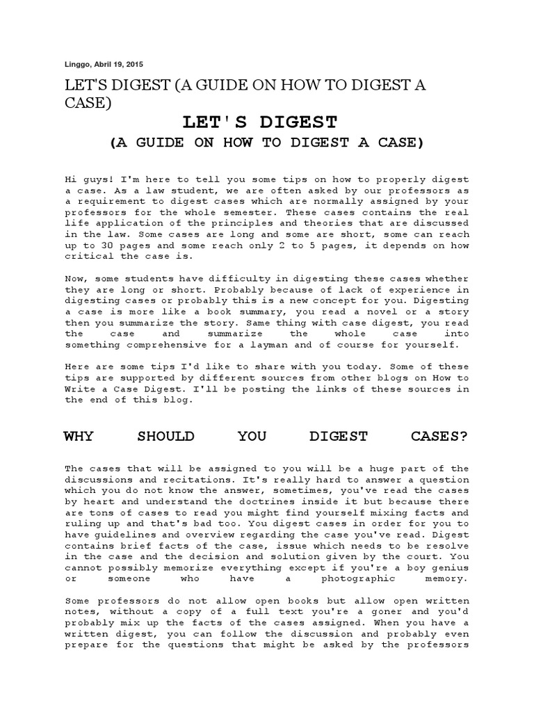 How to Digest a Case | United States Congress | United States Government