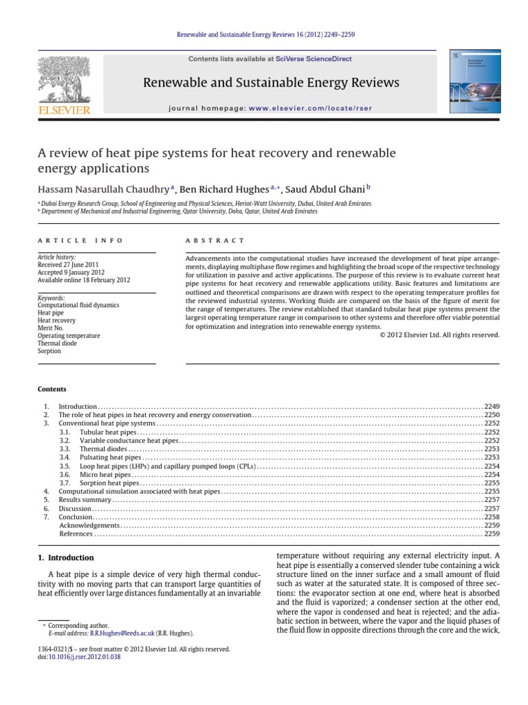 A Review of Heat Pipe Systems For Heat Recovery and Renewable Energy ...