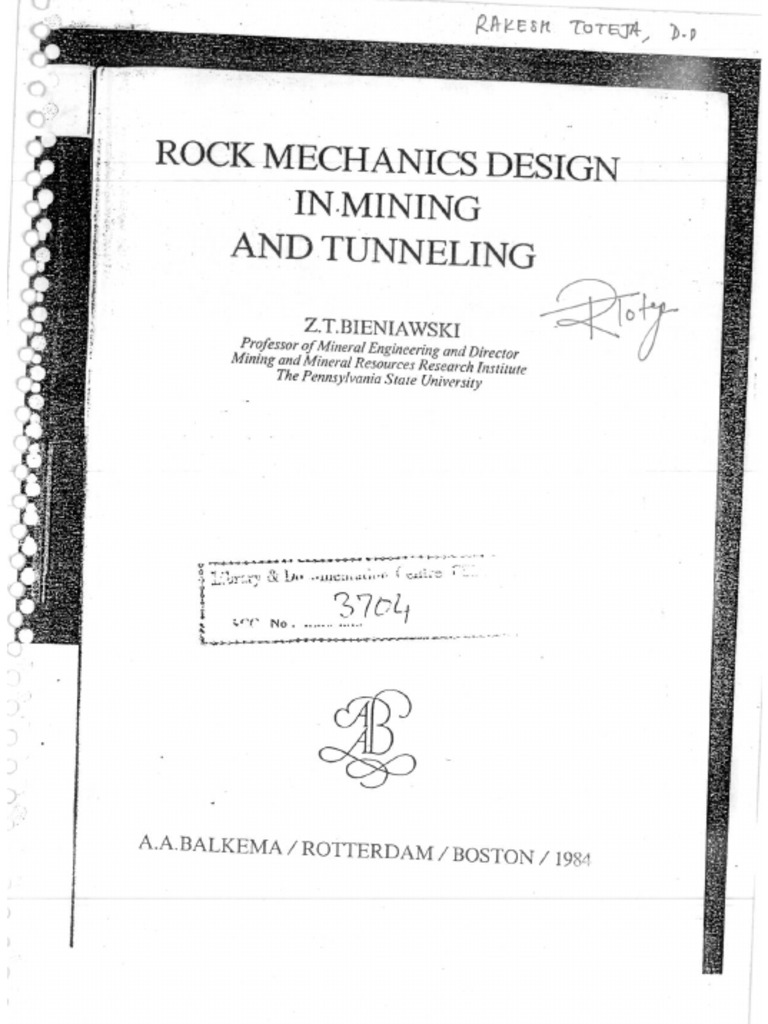 Rock Mechnics Design in Mining & Tunnelling | PDF