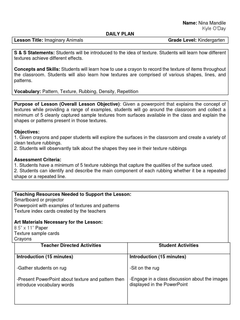 Day Four Lesson Plan | PDF | Classroom | Lesson Plan