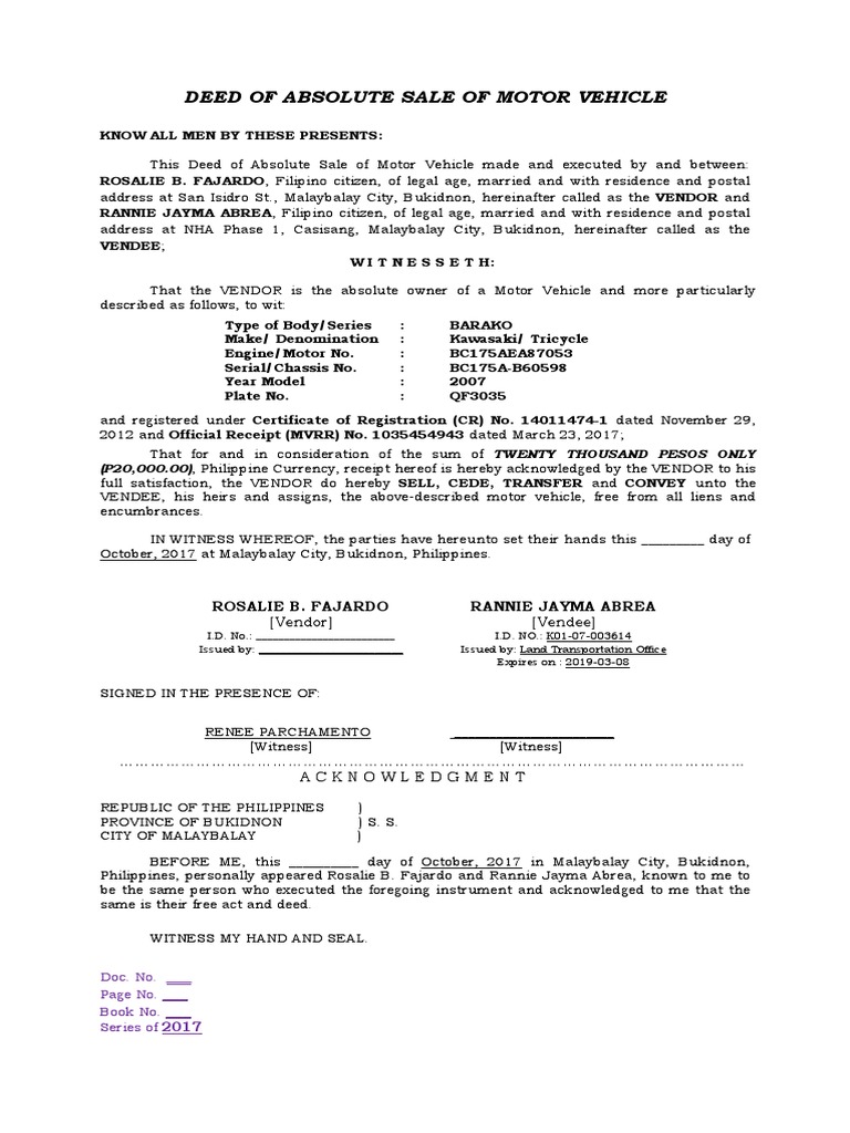 DOS Motorcycle | PDF | Deed | Civil Law (Common Law)
