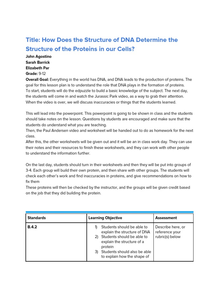 w200 Science Lesson Plan | PDF | Rna | Nucleic Acids