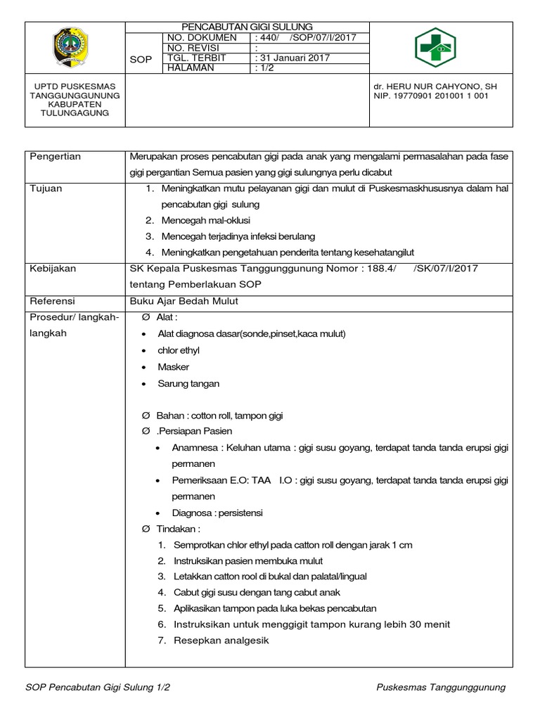 SOP Pencabutan Gigi Sulung | PDF