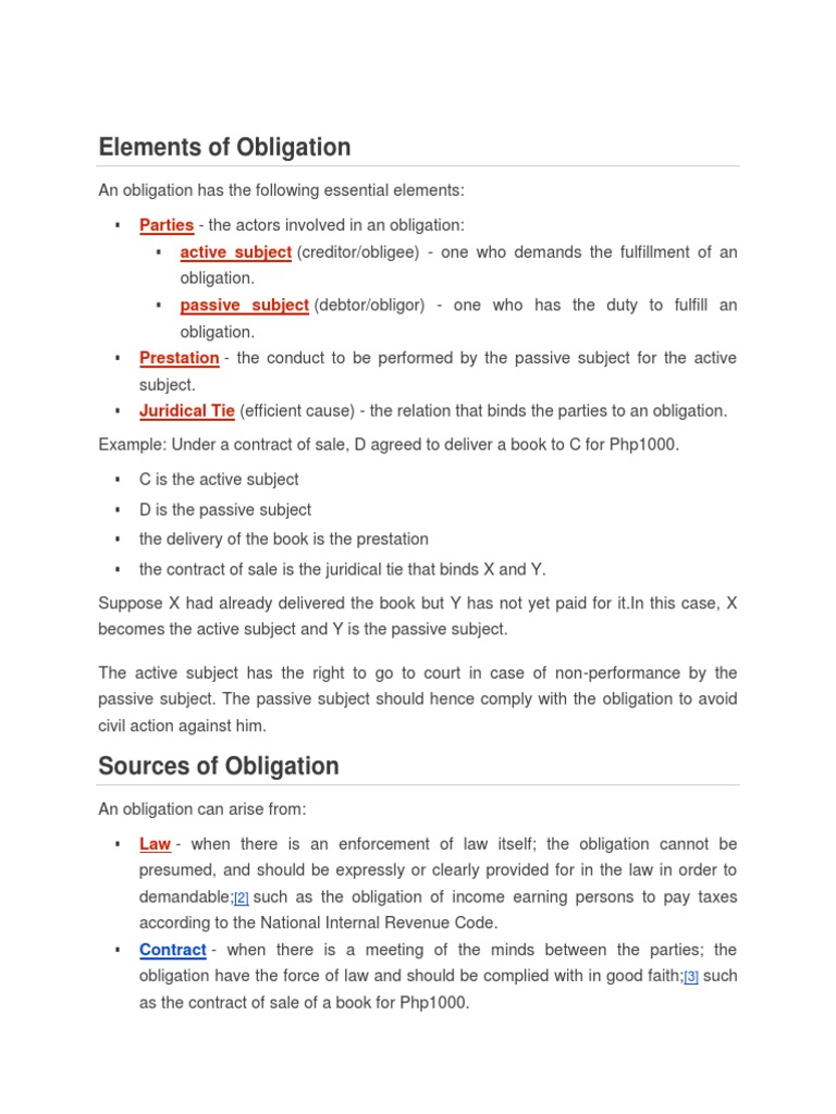 Elements of Obligation | PDF | Law Of Obligations | Legal Ethics