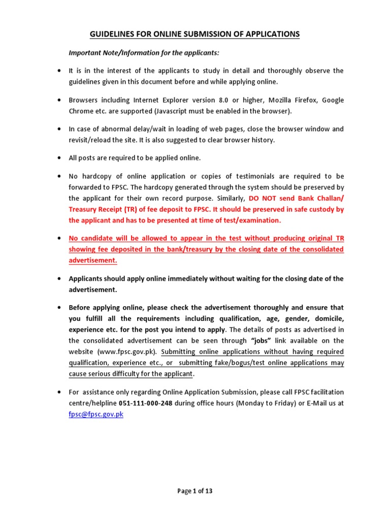 Guidelines For Online Submission of Applications: Important Note ...