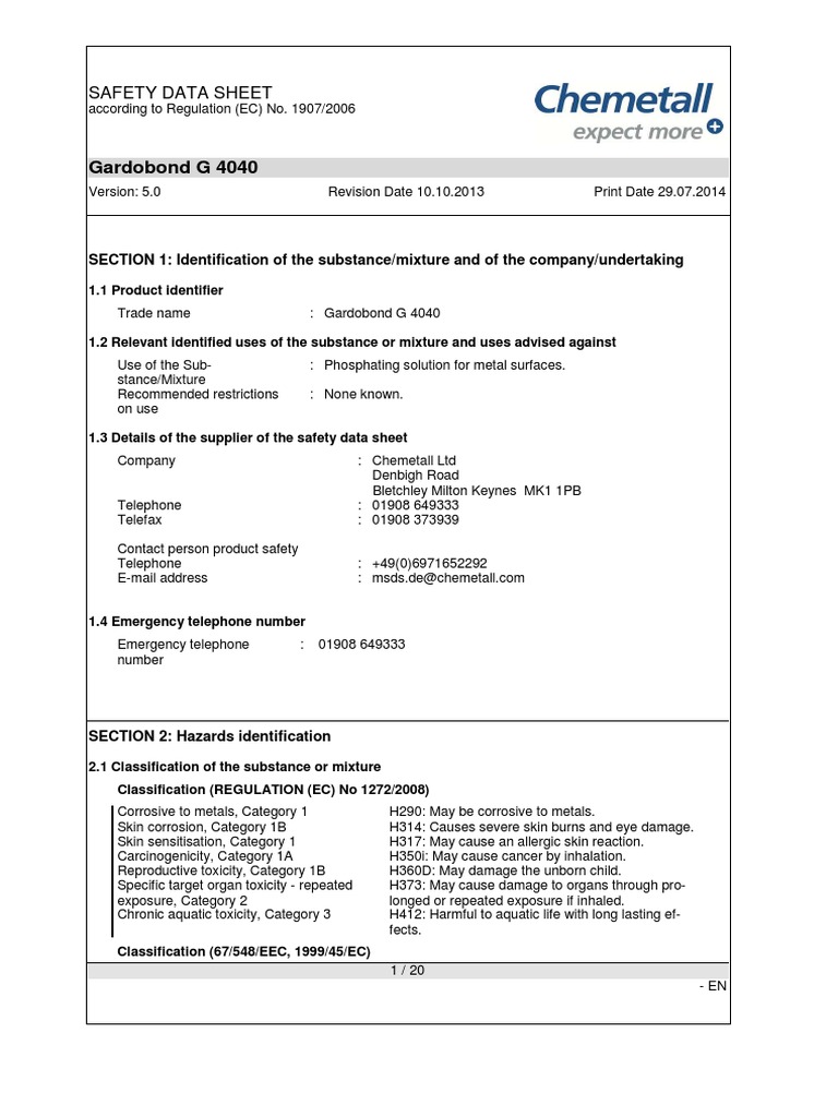 Gardobond G 4040 | PDF | Toxicity | Dangerous Goods