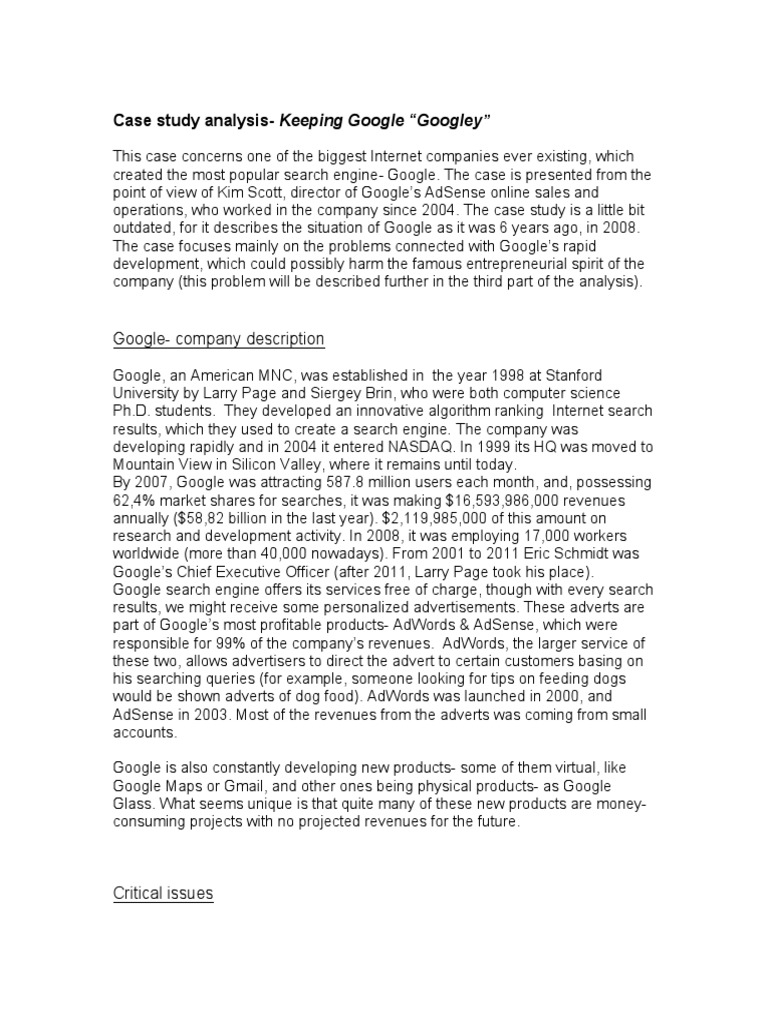 Case Study Analysis-Keeping Google Googl | PDF | Ad Sense | Business