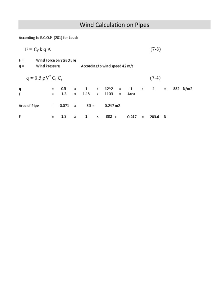 Wind Calculation On Pipes | PDF