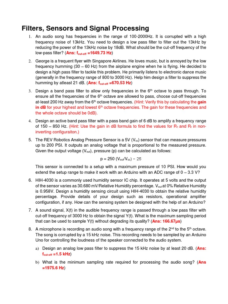 Additional Practice Questions For Filter - Sensor Signal Processing | PDF | Sampling (Signal ...