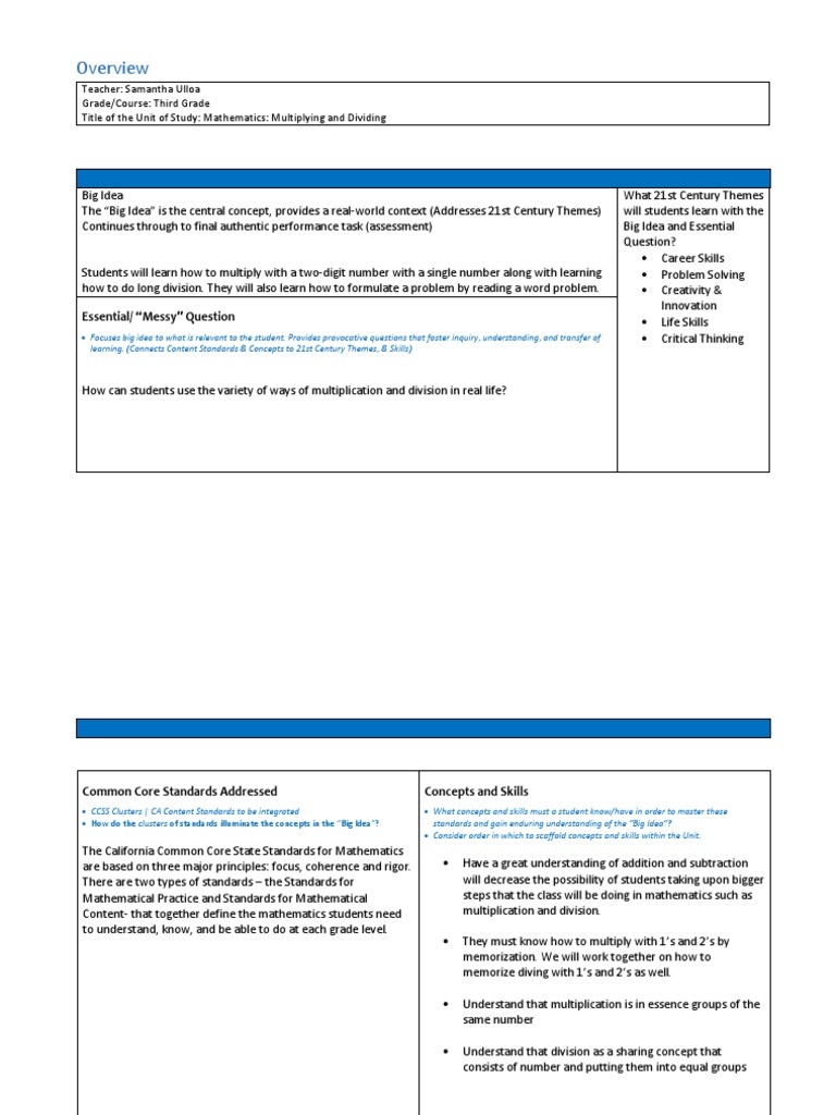 Third Grade Unit Plan | PDF | Educational Assessment | Applied Psychology