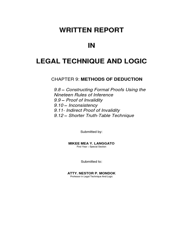 Written Report Logic 9.8 9.12 | PDF | Validity | Argument