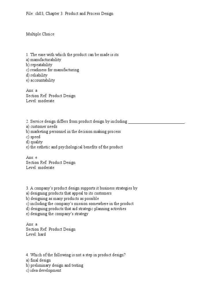Chapter 3: Product and Process Design | PDF | Product Design ...
