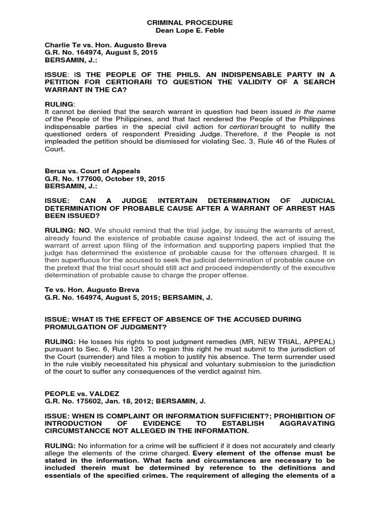 Criminal Procedure Last Minute Notes | PDF | Evidence | Prosecutor